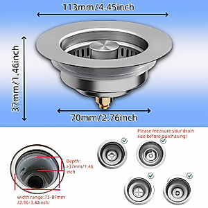 2 Pcs 3 in 1 Kitchen Sink Drain Strainer,Stainless Steel & Brass Pop Up Sink Stopper,for Us Standard 3-1/2 Inch Sink Bounce Core Drain Strai