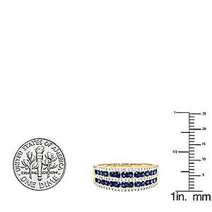 Dazzlingrock Collection Round Graduating Blue Sapphire with White Diamond Alternating Row Wedding Band for Women in 14K Yellow Gold Size 9