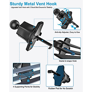 woleyi Car Vent Tablet Mount, Air Vent Clip Tablet Holder for Car with Adjustable Metal Hook Clamp, Compatible with iPad Pro/Air/Mini, Galaxy Tabs/Z Fold, iPhone, More 4.7-13" Cell Phones and Tablets