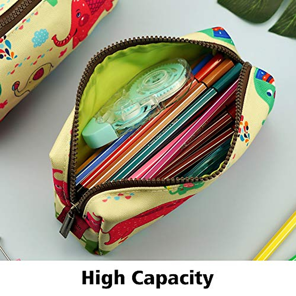 LParkin Elephant Pencil Case Capacity Canvas Pen Bag Pouch Case Makeup Cosmetic Bag Stationary Gift Gadget Box(Elephant)