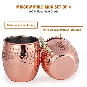 K Kitcherish Moscow Mule Mugs Set of 2-[Gift Set]18 oz, Hammered Copper Mugs | Stainless Steel Lining, Copper Plating Cup with Gold Brass Handles for Making Cool Drinks, 3.4'' (Diameter) x 4 ''(Tall)