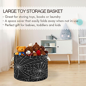 Halloween Gray Spider Web Storage Basket Laundry Hamper Canvas Collapsible Storage Organizer Bin with Handle for Clothes Books Playroom Decor