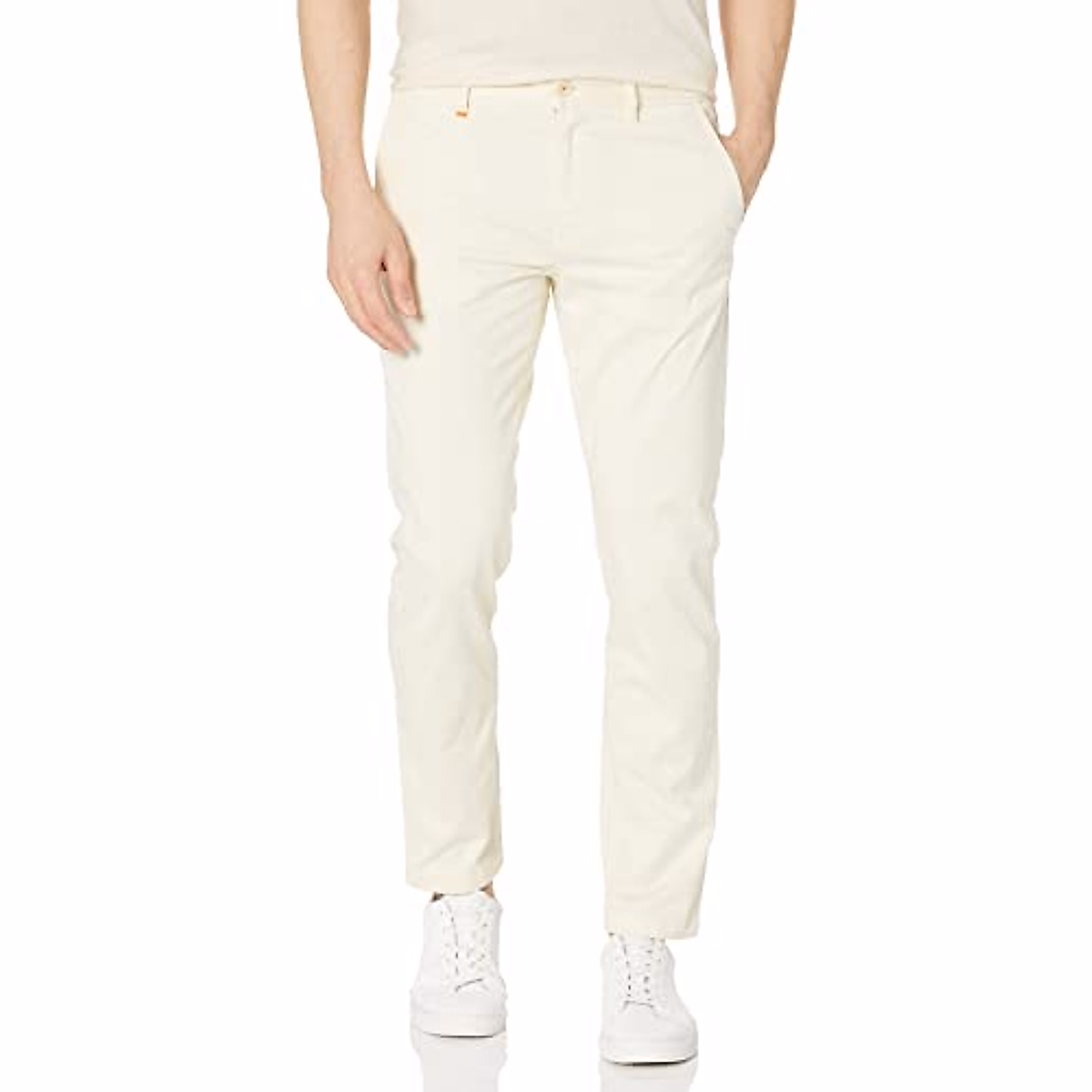 BOSS Men's Tapered Fit Cotton Blend Trousers, Light Sand, 3232