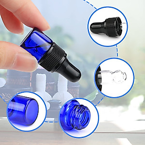 Cobalt Blue Glass Dropper For Essential Oils,1ml(1/4 Dram) Pack of 100,Glass Sample Bottle With Glass Eye Dropper Dispenser,Empty Glass Tube Vials Aromatherapy Container-Pipette&Funnel Included