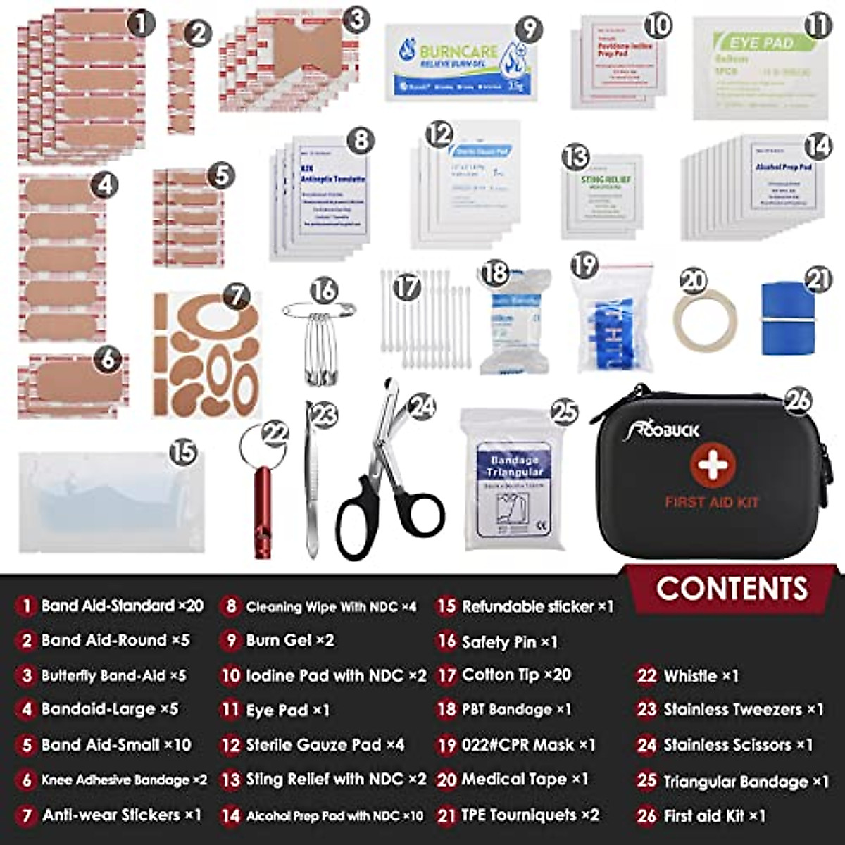 First Aid Kit for Hiking, Backpacking, Camping, Travel, Car & Cycling. with Waterproof Laminate Bags You Protect Your Supplies! Be Prepared for All Outdoor Adventures or at Home & Work (Black)