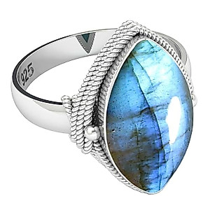 JEWELOPORIUM 925 Silver Ring for Women Gray Genuine Labradorite Stone Fashion Silver Ring Size 12.5 Wedding Gift Boho Jewelry