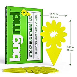 BugMD Sticky Bug Traps (12 Pack) - Indoor Fruit Fly Killer, Fungus Gnat Killer, Plant sticky traps for Bugs, Yellow Sticky Fly Traps for Plants, Gnat for Plants, Odorless