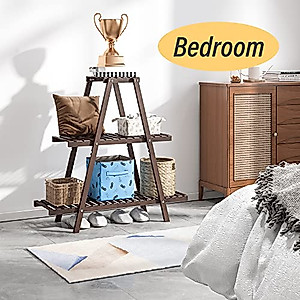 Furshus Plant Stand Indoor, Outdoor bamboo Plant Stands for Multiple Plants, 3 Tier 8 Potted Flower Holder Ladder Plant Rack,Plant Shelf Ladder Table Plant Pot Stand for Living Room, Patio, Balcony