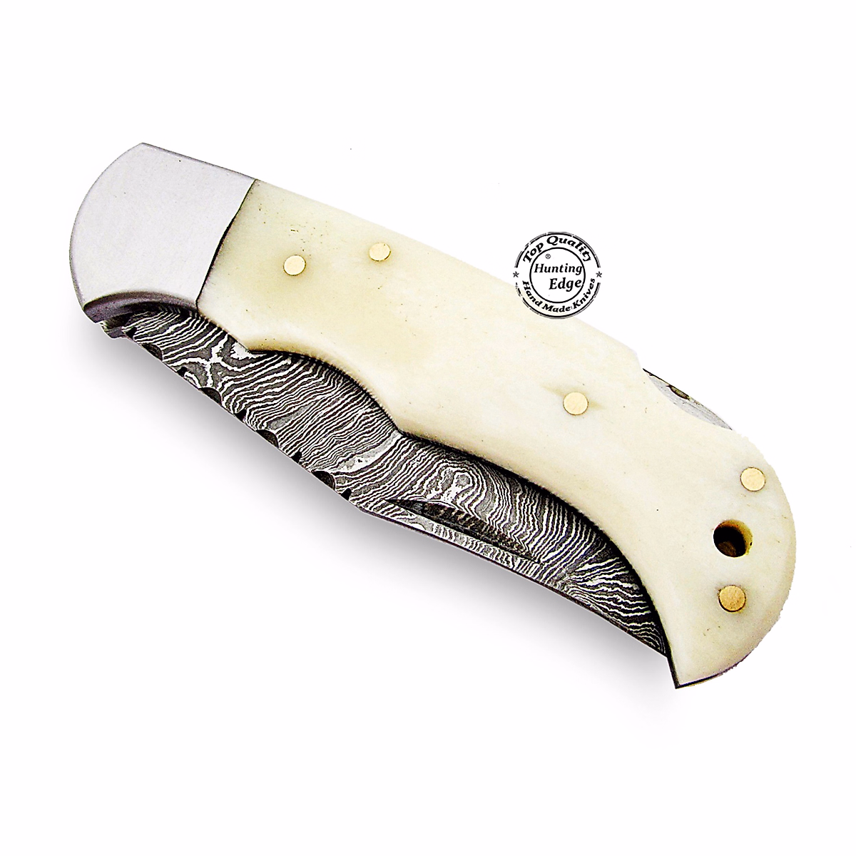 Hunting Edge Camel Bone 6.5'' 100% Handmade Damascus Steel Folding Pocket Knife 100% Prime Quality