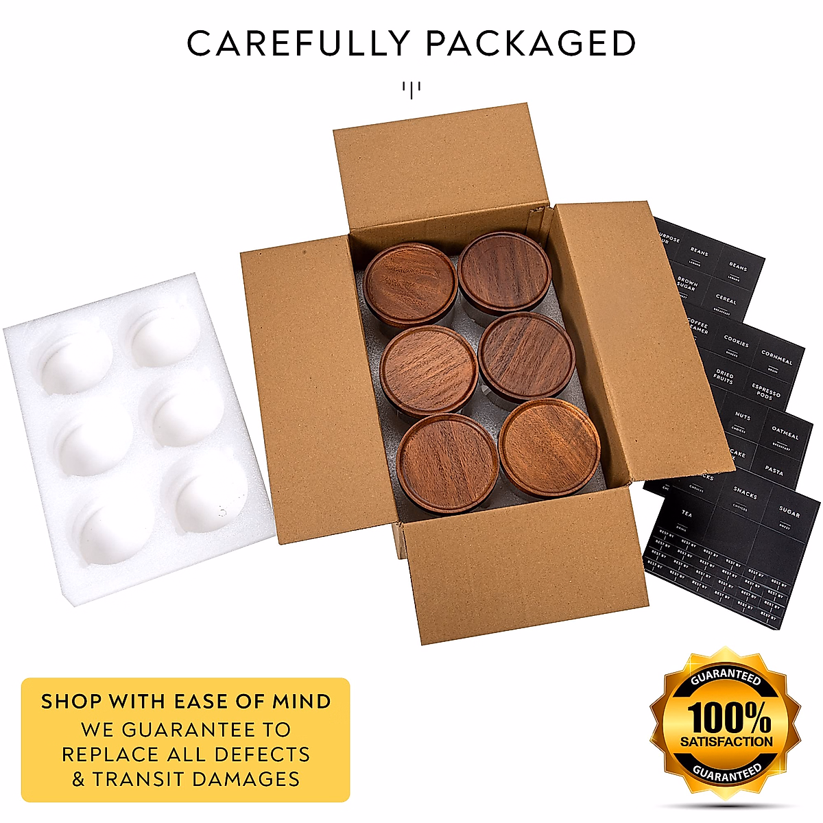 Laramaid 73oz 2Pack Glass Jar Canisters with Minimalist Labels, Round Pantry Jars with Bamboo Lids, Vinyl Customized Labels and White Pen, Food Storage Containers for Home, Kitchen and Pantry