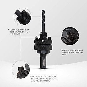 Luckyway 3-Piece Hole Saw Mandrel,Fit 3/4-Inch to 6-Inch Diameter,Including 7/16-Inch and 3/8 Inch Shank Hole Saw Arbor and 3-Piece 1/4 Inch HSS(M2) Central Drills