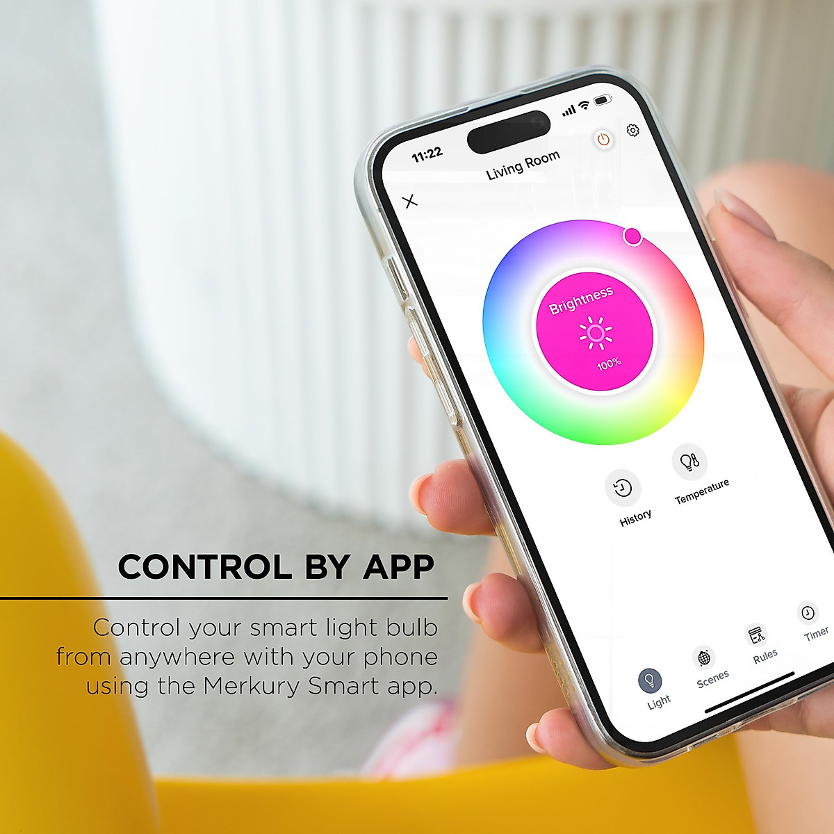 Merkury Smart Light Bulbs, 800 Lumen, WiFi RGBWW Color Changing LED Bulbs, Compatible with Alexa & Google Home, Dimmable Multicolor A19 Bulbs, No Hub Required, 6-Pack