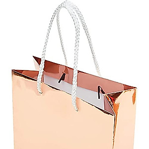 Sparkle and Bash Rose Gold Metallic Medium Gift Bags with Handles for Weddings, Birthdays (9.25 x 8 x 4.25 in, 24 Pack)