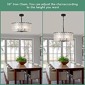 CWarmozy 19.7'' Luxury Black Chandelier for Dining Room 5-Light Modern Crystal Chandeliers Water Ripple Glass Light Fixture Elegant Ceiling Hanging Light for Kitchen Island Bedroom Living Room