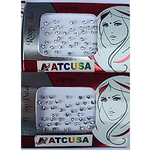 ATCUSA 140+ Bindi Dots Diamond Crystal Fake Nose stud/Indian Bindi for women Face Jewels silver black Multi temporary tattoo Packet Silver/White Crystal Stones - Size 3mm