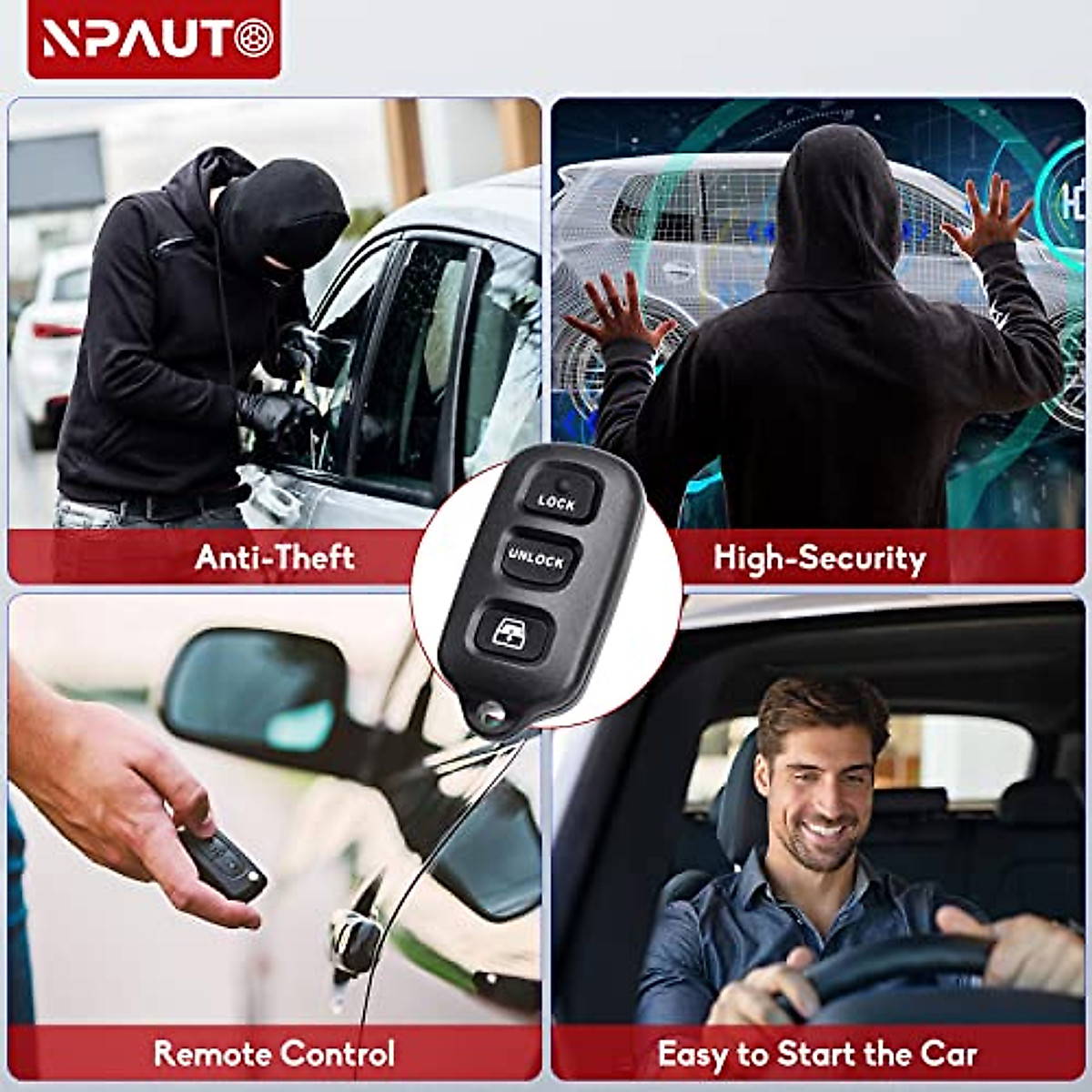 NPAUTO 2-Pack Key Fob Replacement for Toyota 4Runner 1999 2000 01 02 03 04 05 06 07 2008 2009 | Toyota Sequoia 2001-2008 Keyless Entry Remote Car Key Fobs (HYQ12BAN, HYQ12BBX, HYQ1512Y)