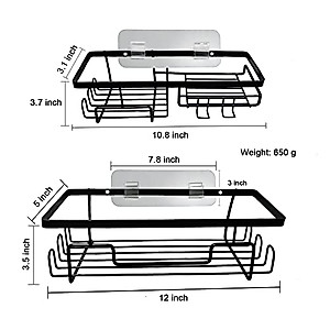 SENLLY Shower Caddy, Shower Caddy Basket Shelf with Hooks for Hanging, Adhesive Shampoo Bathroom Inside Shower Storage Organizer, SUS304 Stainless Steel Rack Tile Wall Mounted (No Drilling, Black)