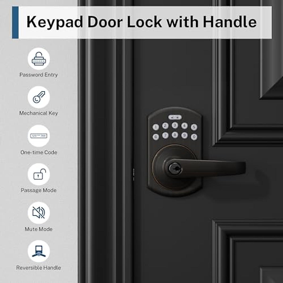Signstek Keypad Entry Lever Door Lock with LED Backlit Keypad Password/Key Accessibles, Oil Rubbed Bronze