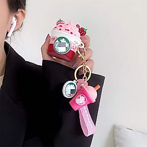 for Air pod 3 3rd Generation Case, Cute 3D Lovely Unique Cartoon for Air pod 3 Silicone Cover Fun Funny Cool Design Fashion Cases for Boys Girls Kids Teen for Air pod 3 (2021) (Strawberry Cup)