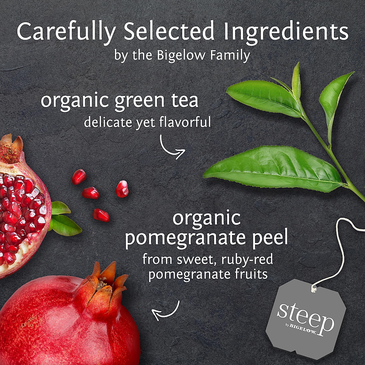 steep by Bigelow Organic Green Tea with Pomegranate, Caffeinated, 20 Count (Pack of 6), 120 Total Tea Bags