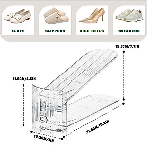 FENRUNXU 10 PACK Transparent Shoe Stacker,Shoe Slots Organizer for Closet, Shoe Display Space Saver,Adjustable Shoe Rack Organizer Holder for High Heels,Sneakers(Transparent)