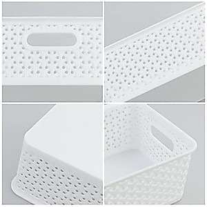Wekioger Plastic Weave Storage Basket, 6-Pack White Pantry Bin
