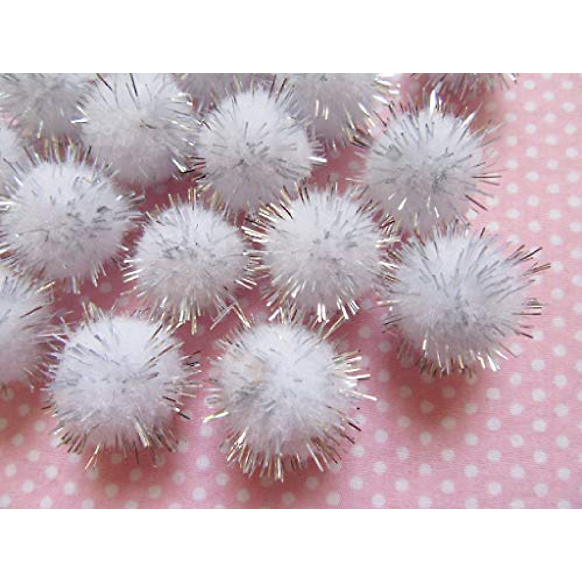 YYCRAFT 200pcs Glitter Tinsel Pom Poms Sparkle Balls for DIY Craft/Party Decoration/Cat Toys(20mm,White/Silver)