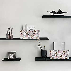 Emelivor White Cute Ballerina Storage Basket Bins Set (2pcs) Felt Collapsible Storage Bins with Fabric Rectangle Storage Organizing Baskets for Organizer, Closet, Shelves, Office