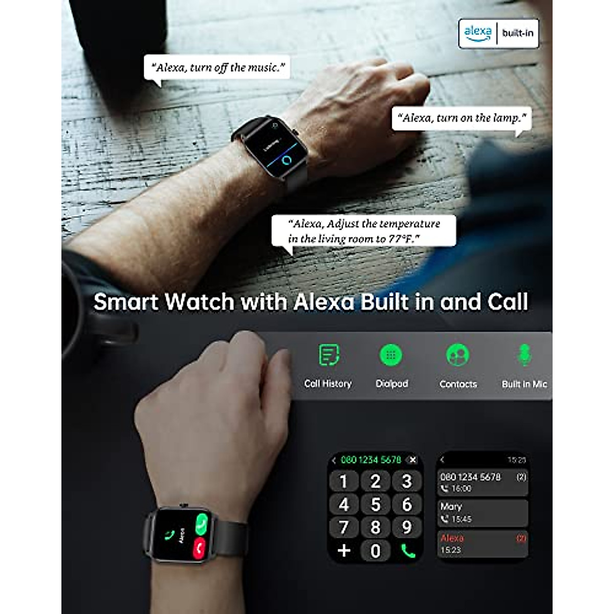 Smart Watch for Men Women (Answer/Make Call), 1.8" Touch Screen Activity Trackers for Android iPhone Compatible with Alexa Built in, Fitness Heart Rate Blood Oxygen Sleep Monitor, IP68 Waterproof