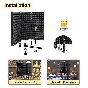MSIZOY Curved Foldable Studio Recording Microphone Isolation Shield Condenser Mic High Density Sound Absorbent Foam with Metal Panel for Recording Podcasting Singing Broadcasting (3-Panel)