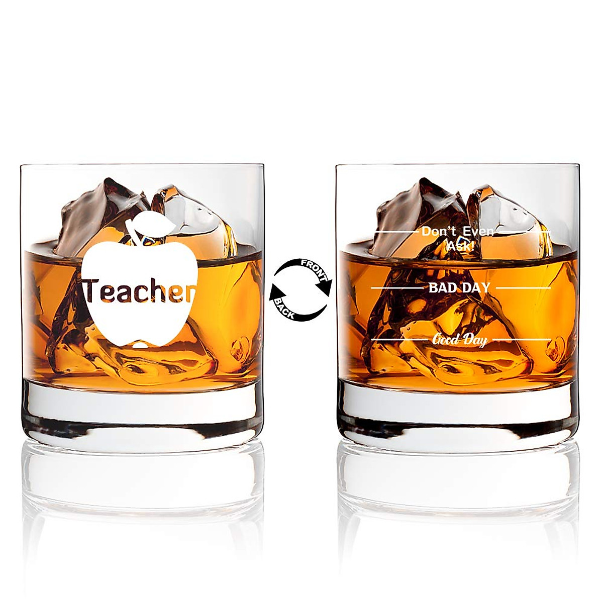 AGMdesign, Funny Double sided Good Day Bad Day Don't Even Ask Teacher Whiskey Glasses Gift for Teacher's, educator, teaching team