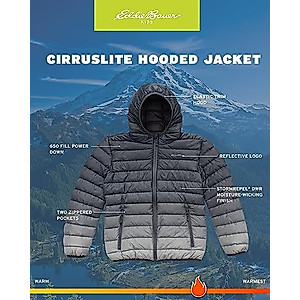 Eddie Bauer Kids' Jacket - CirrusLite Weather Resistant Down Coat for Boys and Girls - Insulated Quilted Bubble Puffer (3-20), Size 10 Dec 2023, Iron