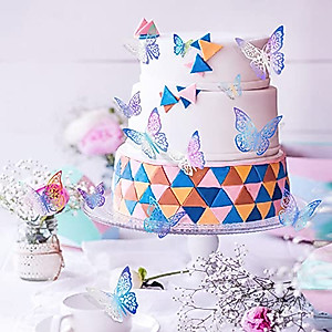 48pcs Laser 3D Butterfly Wall Decor, HKFUON 3 Sizes, 2 Styles Removable Paper Butterfly Wall Stickers Decorations, Butterflies Decals for Party Birthday Cake Baby Shower Bedroom Wedding Crafts Decor (Laser, 48pcs)