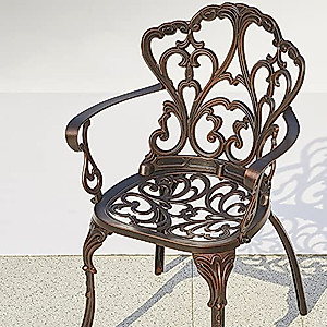 EESHHA Garden Bench 3 Pcs Cast Aluminum Set Garden Furniture Dining Table Chairs Antique Outdoor Seat Patio Seater