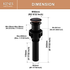 KENES Oil Rubbed Bronze Bathroom Vessel Pop Up Sink Drain, Vanity Faucet Sink Drain Stopper, Sink Drain Assembly Without Overflow Anti Clog Pop Up Drain