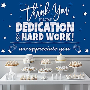 We Appreciate You Banner Decorations Thank You for All You Do Banner Backdrop for Teacher Employee Staff Doctors Nurse Poaster Boss Volunteer Appreciation Week Party Decor Supplies - Blue Silver