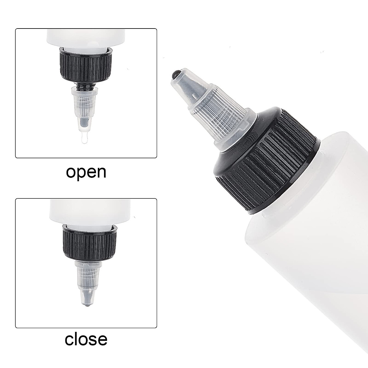 BENECREAT 48PCS 4 Sizes Natural Twist Bottle Cap Black Squeeze Bottle Replacement Caps for Glue Dispensing Bottles, Crafts Repair and Art