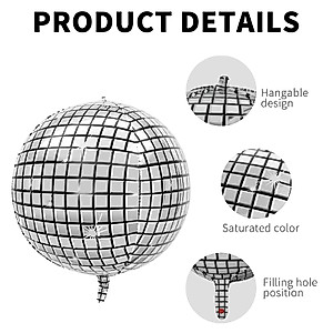 Jerbor 60PCS Disco Ball Balloons with Pump,4D Disco Party Decorations,Love-Shaped Star-Shaped Balloons,Silver Disco Mylar Balloons for 70s 80s Disco Themed Birthday New Year's Party Decor Supplies