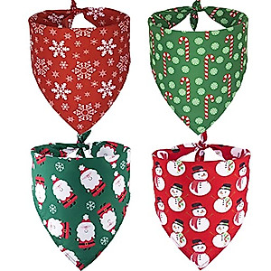 ADOGGYGO 4 Pack Dog Bandana Christmas Dog Scarf Bibs Kerchief Set Dog Christmas Costume Xmas Holiday Bandanas for Medium Large Dogs Pets (Large, Red&Green)