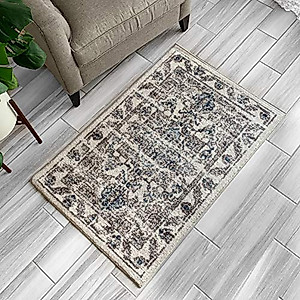 Maples Rugs Distressed Tapestry Vintage Kitchen Rugs Non Skid Accent Area Floor Mat [Made in USA], 2'6 x 3'10, Neutral