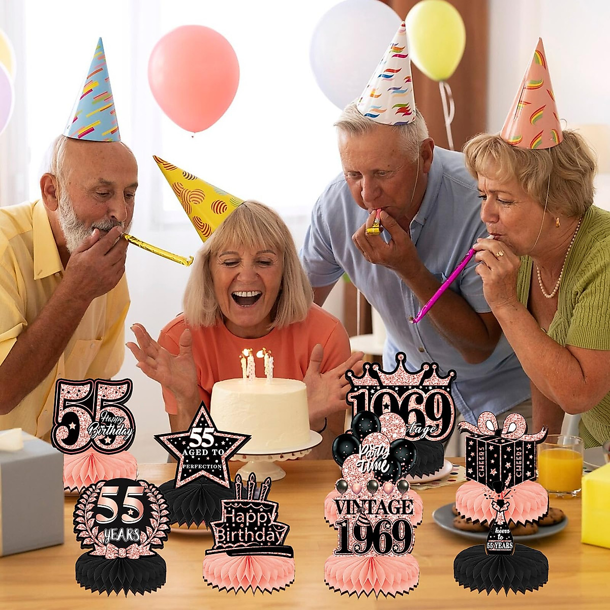 Chic 55th Birthday Party Decorations - 9PCS Rose Gold