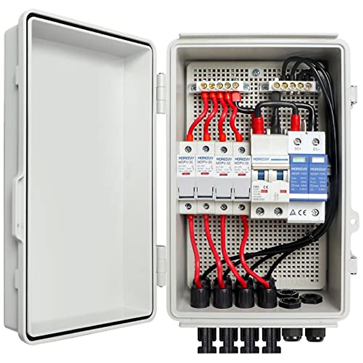 EXCELFU 4 String PV Combiner Box for Solar, with Lightning Arreste & 15A Rated Current Fuse and 63A Circuit Breaker, IP65 Waterproof Solar Combiner Box for On/Off Grid Solar Panel System