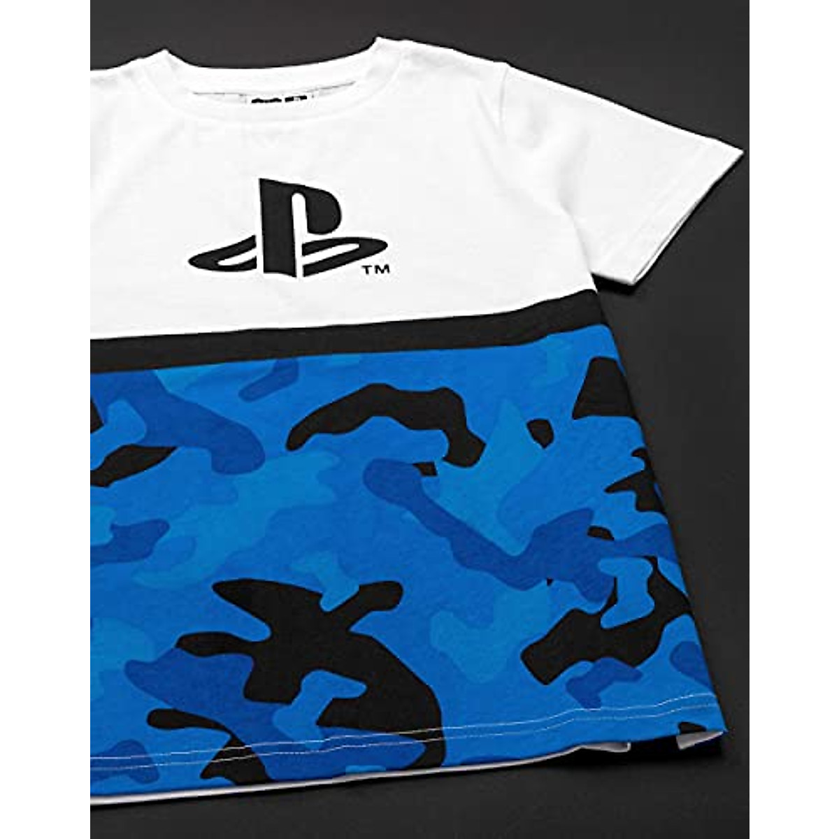 PlayStation Kids T-Shirt Camo Boys Blue White Logo Game Short Sleeve Top 7-8 Years