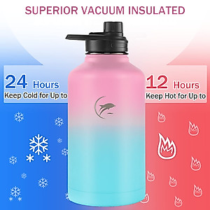 64 oz Insulated Water Bottle, Vacuum Stainless Steel Water Bottle with Straw Lids and Spout Lids, Paracord Handle,Thermo Mug Water Flask for Sports Outdoor Gym