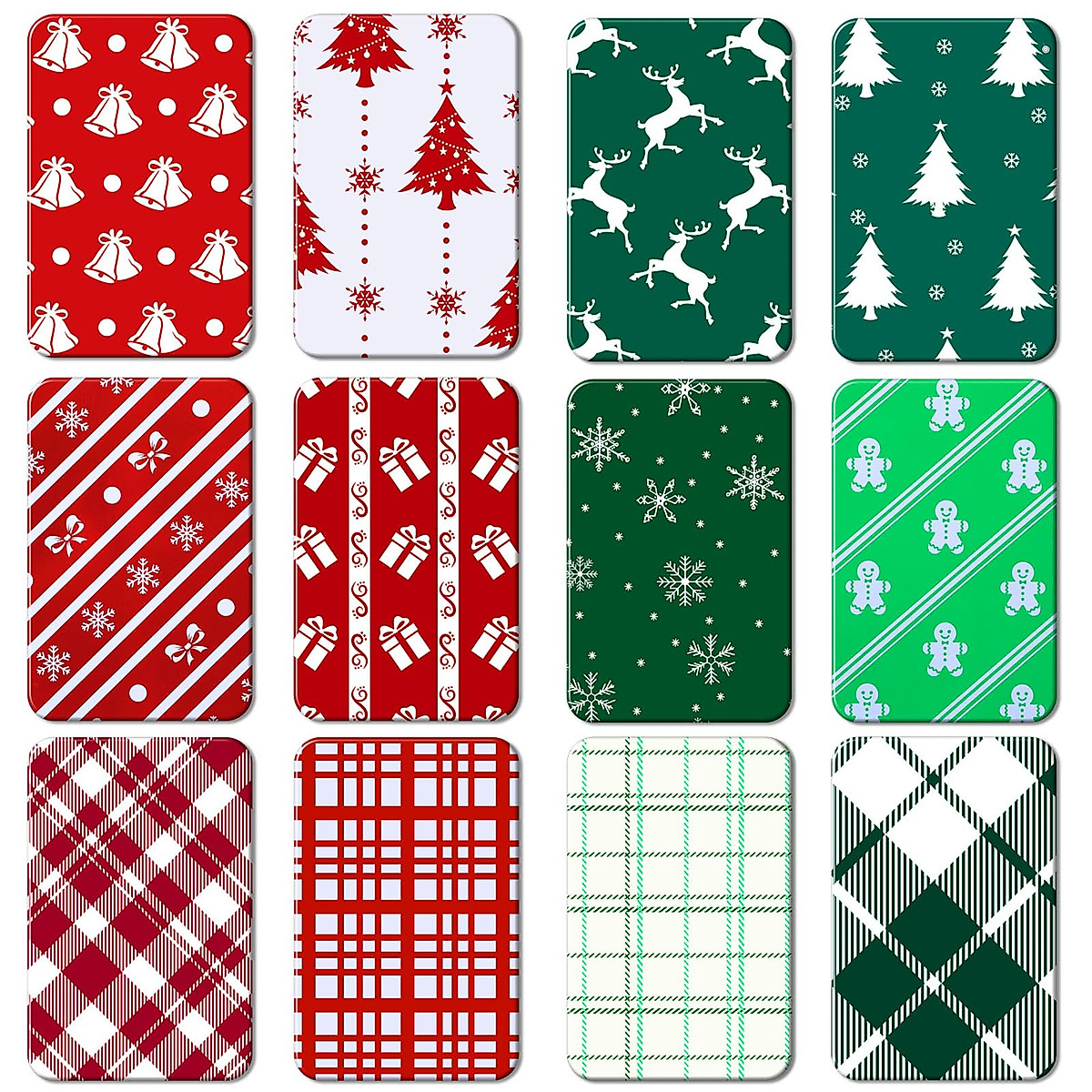 Blulu 12 Pcs Christmas Gift Card Holders, Plaid Patterns Tin Boxes Xmas Small Gift Card Box with Lids for Money Greeting Card Holiday Party Favors Gift Giving Stocking Stuffers, 4.92 x 3.15 x 0.6 Inch