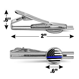Thin Blue Line American Flag Round Tie Bar Clip Clasp Tack Silver Color Plated