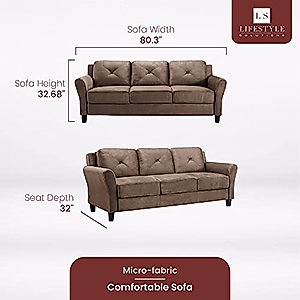 LIFESTYLE SOLUTIONS Collection Grayson Micro-Fabric Sofas, 80.3" x 32" x 32.68", Brown