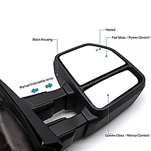 BOOLEE Towing Mirrors fit for 2017 2018 2019 2020 Ford F250 F350 F450 F550 Super Duty Turn Signal Light Temperature Sensor Heated Power Auxiliary Light Black Housing