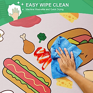 Welspo Splat Mat for Under High Chair, Washable Large Baby Splash Mat, Anti-Slip Silicone Spot Waterproof Floor Mat, Food Catcher Art Craft Leak Proof Mat (White Food, 51inch X 51inch)