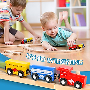 Civaner 33 Pcs Wooden Train Tracks and Magnetic Trains Christmas Packed Toy Railway Carriages Kits for Kids, Toddler, Boys and Girls Play Accessories